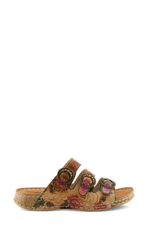 SPRING STEP SHOES Floral Embossed Sandal - Tan Multi