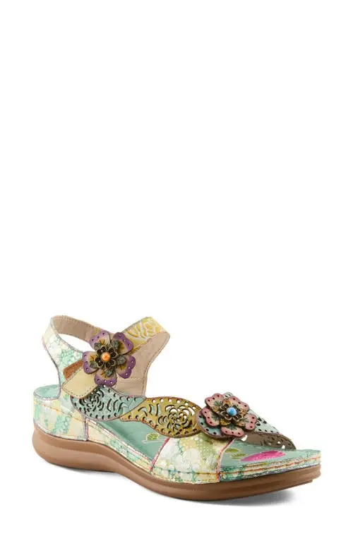 SPRING STEP SHOES Floral Leather Sandal - Mint Green Multi