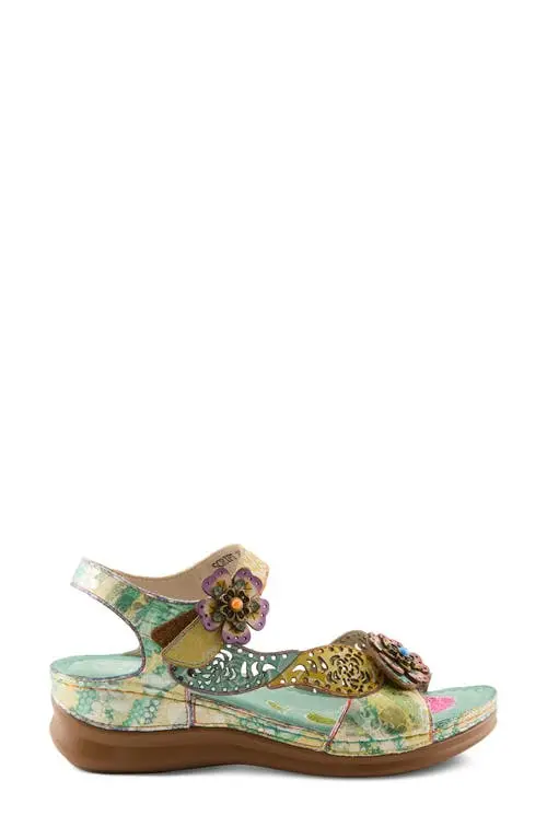 SPRING STEP SHOES Floral Leather Sandal - Mint Green Multi