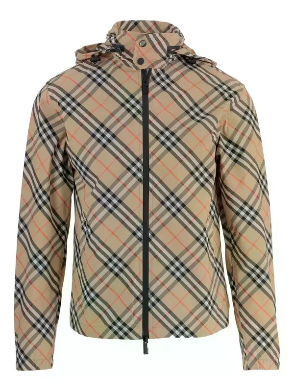 Burberry Checked Hooded Jacket - Neutrals