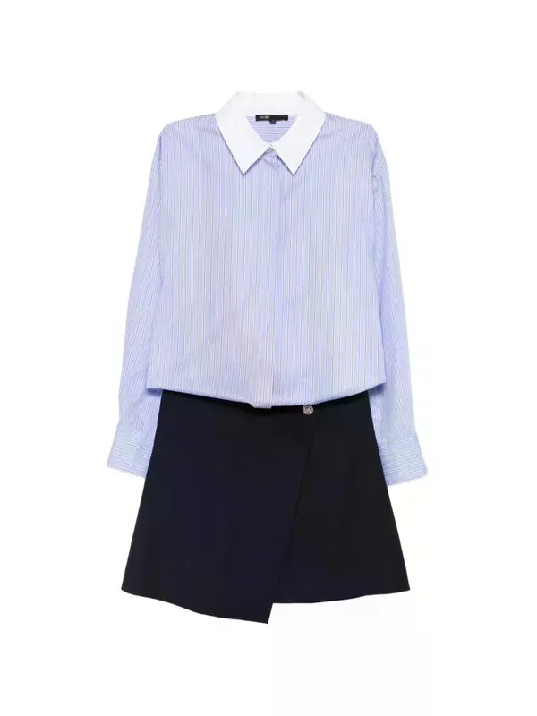 Maje 2-in-1 Striped Shirt Dress With Asymmetrical Wrap Skirt - Blue