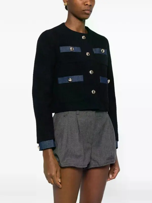 Maje Embellished Pocket Tweed Jacket - Blue