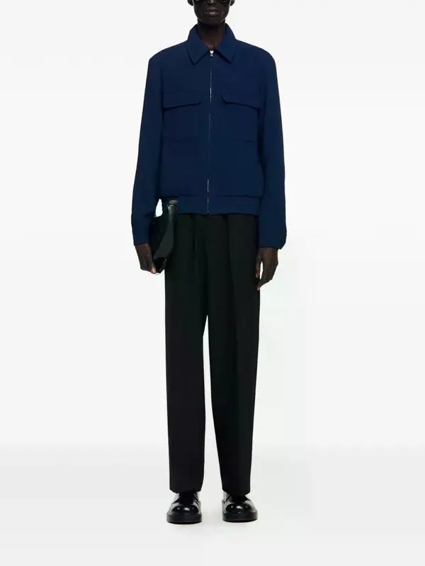 Sandro Textured Zip-up Jacket With Classic Collar - Blue
