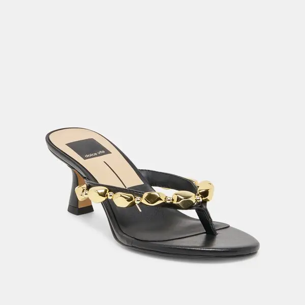 DOLCEVITA Daksie Beaded Thong High Heel Sandals - Black Leather