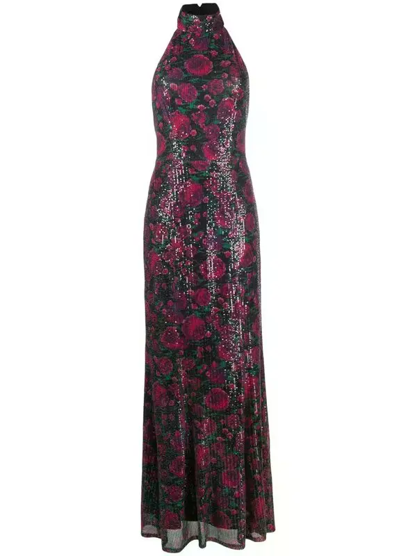 ROTATE BY BIRGER CHRISTENSEN Rose-pattern Sequin Maxi Dress