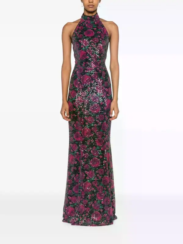 ROTATE BY BIRGER CHRISTENSEN Rose-pattern Sequin Maxi Dress