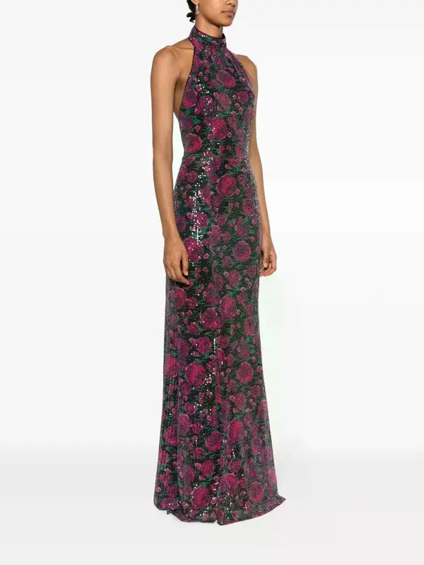 ROTATE BY BIRGER CHRISTENSEN Rose-pattern Sequin Maxi Dress