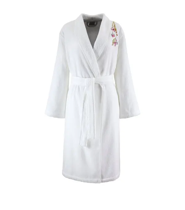 YVES DELORME Cotton-modal Embroidered Gaura Bathrobe - White