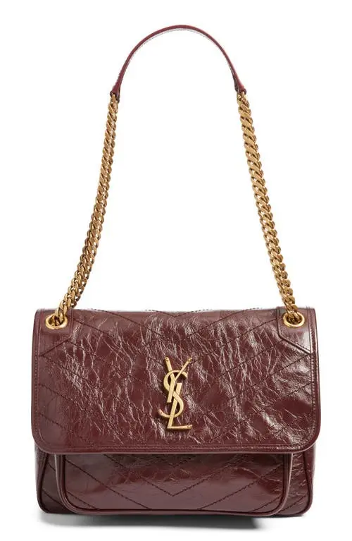 Saint Laurent Medium Niki Leather Shoulder Bag - Rouge Cabernet