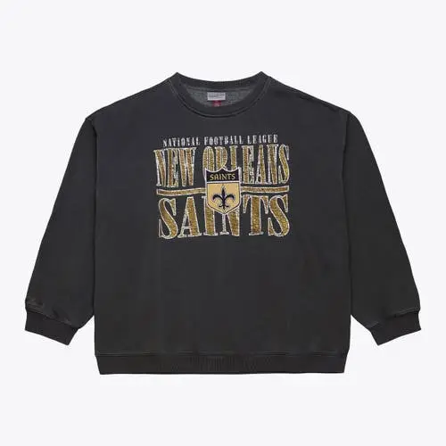 Mitchell & Ness New Orleans Saints Downtown Crew Vintage Logo Sweatshirt - Black