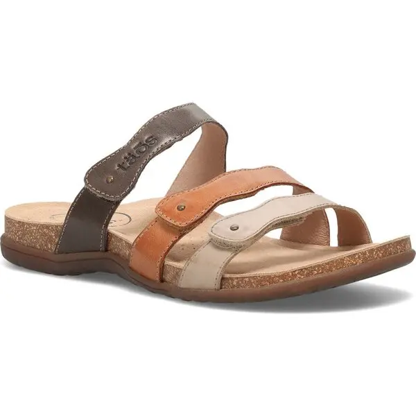 TAOS Scribble Leather Slide Sandal - Brown Multi