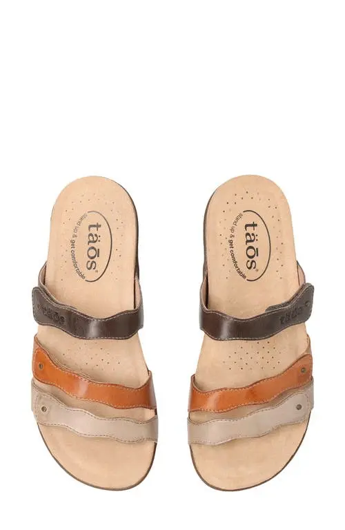 TAOS Scribble Leather Slide Sandal - Brown Multi