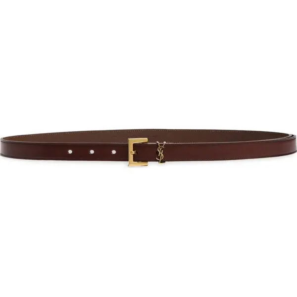 Saint Laurent Cassandre Logo Leather Belt - Dark Chocolate