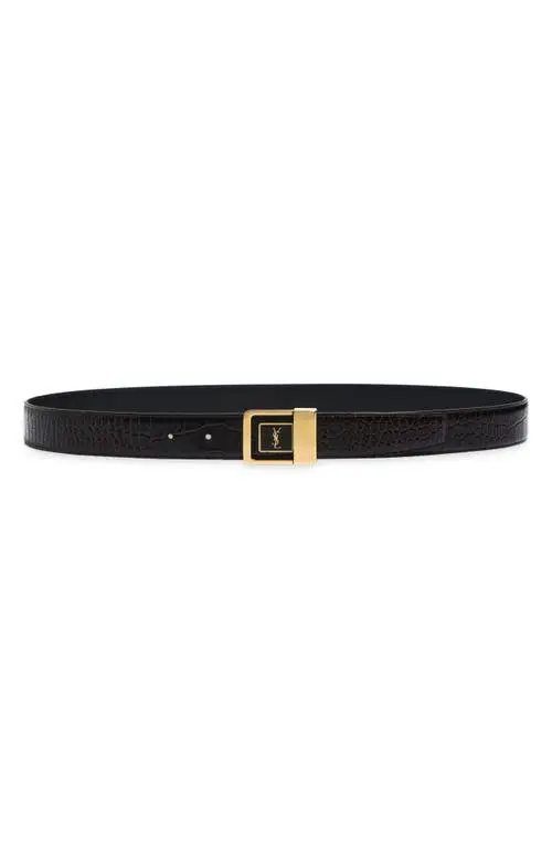 Saint Laurent La 66 Croc Embossed Leather Belt - Fondente/fondente
