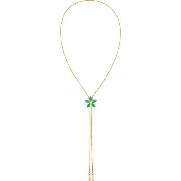 SUSAN CAPLAN Floral Lariat Necklace - Green Enamel