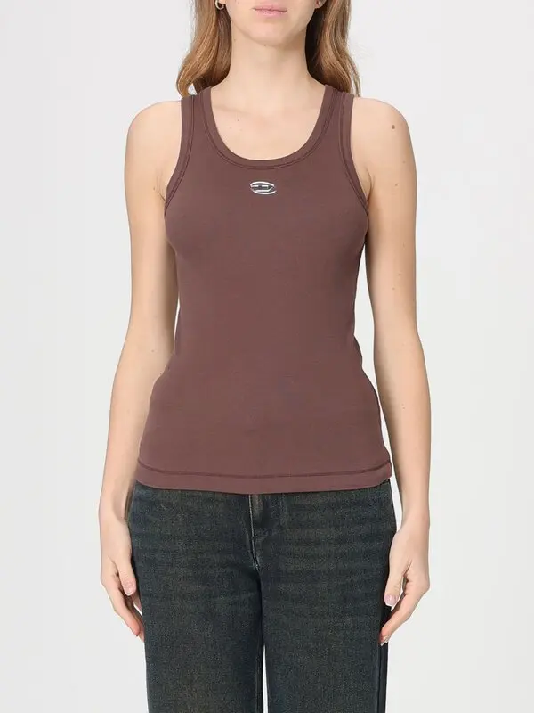 DIESEL® Slim Fit Stretch Cotton Tank Top With Embroidered Oval D Logo - Brown