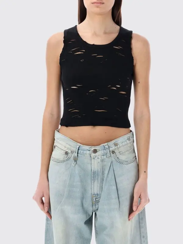 R13 Distressed Ribbed Tank Top - Black