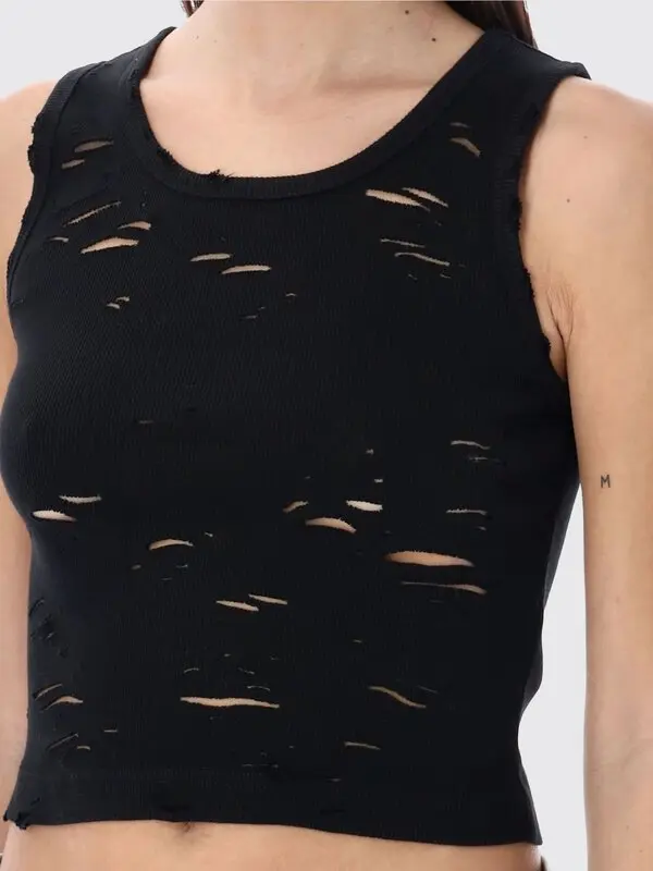 R13 Distressed Ribbed Tank Top - Black