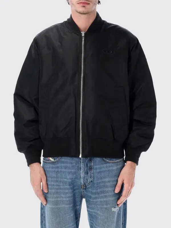 DIESEL® W-type-d1-sl Embroidered Oval D Logo Bomber Jacket In Recycled Nylon - Black
