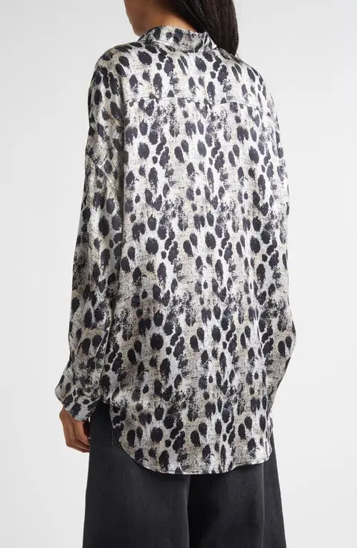 R13 Leopard Print Silk Button-up Shirt