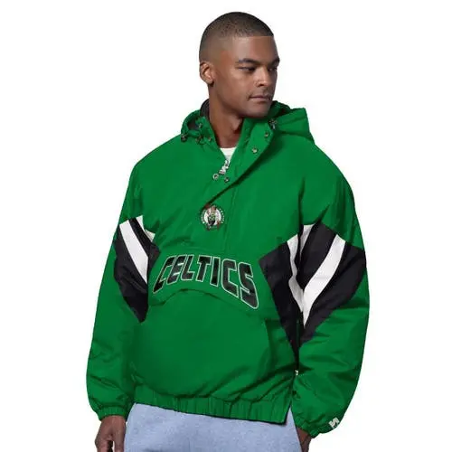 STARTER Boston Celtics The Line Up Oxford Crinkle Half-zip Hooded Jacket - Green