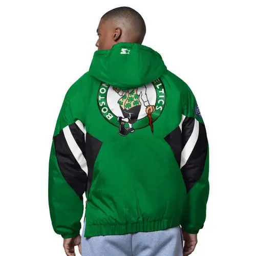 STARTER Boston Celtics The Line Up Oxford Crinkle Half-zip Hooded Jacket - Green