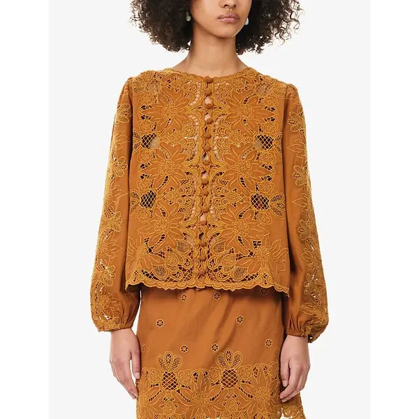 Farm Rio Richilieu Broderie-lace Cotton Blouse