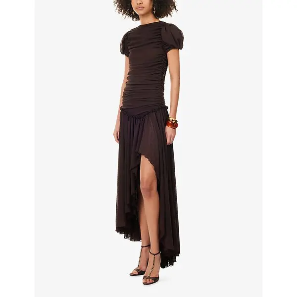 Siedres Adeline Ruched Backless Maxi Dress - Brown | Editorialist