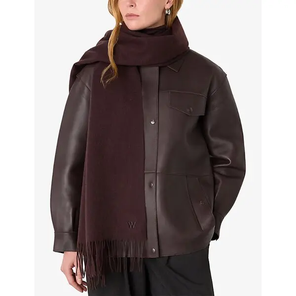 Whistles Fringed Wool Blanket Scarf - Brown