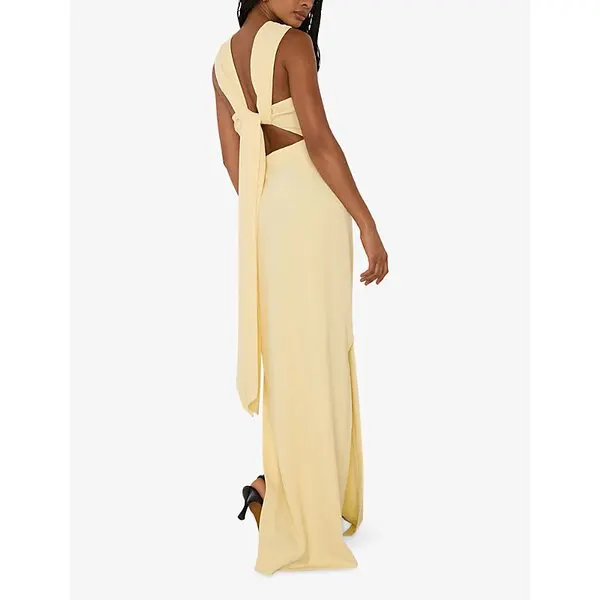 green emerald velvet dress Maya Pale Yellow Embellished Halter Neck Maxi Dress – Maya Deluxe main image 1