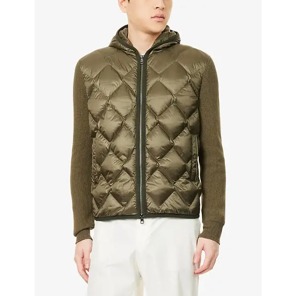 Moncler Contrast-knit Hooded Shell-down Cardigan