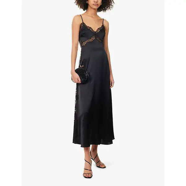 Reformation Ericka Lace-Trim Silk Maxi Dress - Black | Editorialist