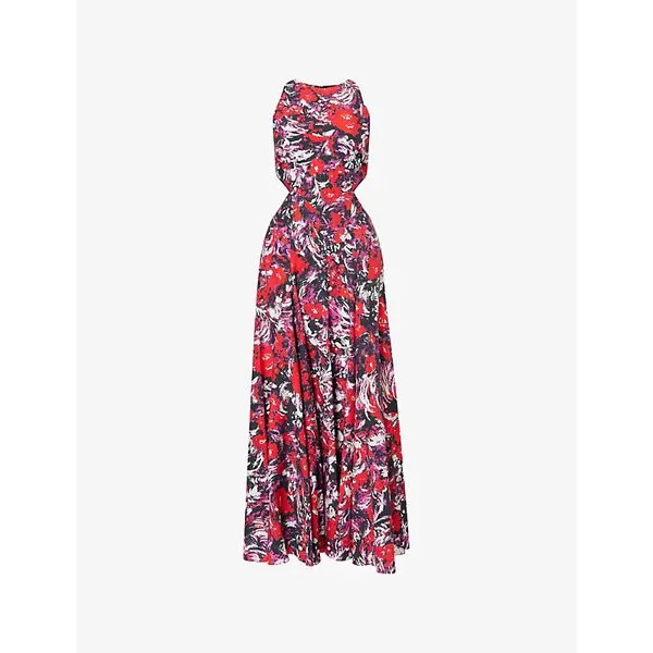 Givenchy Floral-print Cut-out Woven Midi Dress - Fuchsia