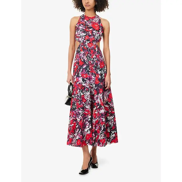Givenchy Floral-print Cut-out Woven Midi Dress - Fuchsia