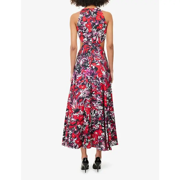 Givenchy Floral-print Cut-out Woven Midi Dress - Fuchsia