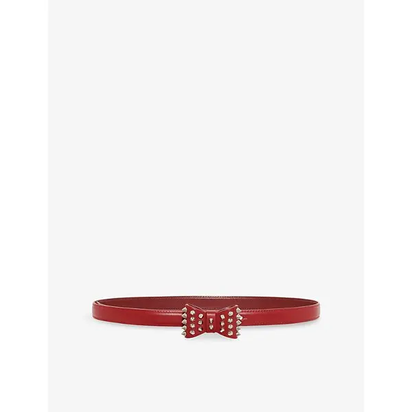 The Kooples Studded Bow Leather Belt - Tango Red