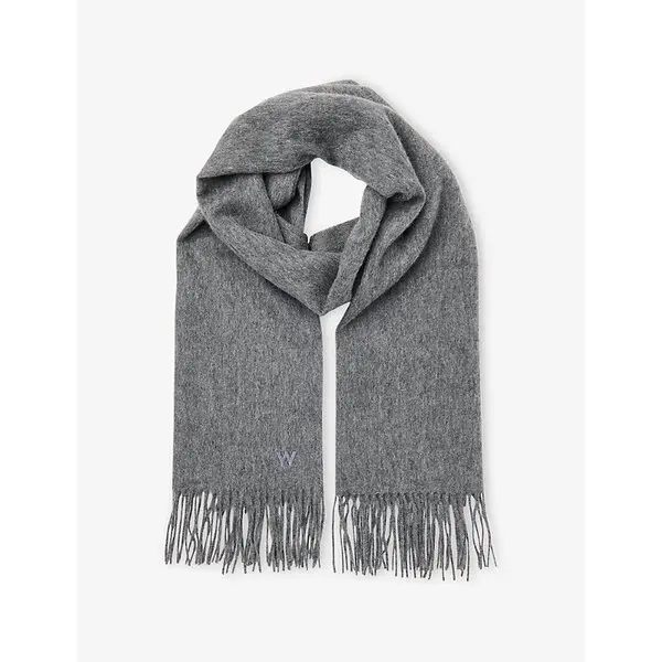 Whistles Fringed Wool Blanket Scarf - Grey