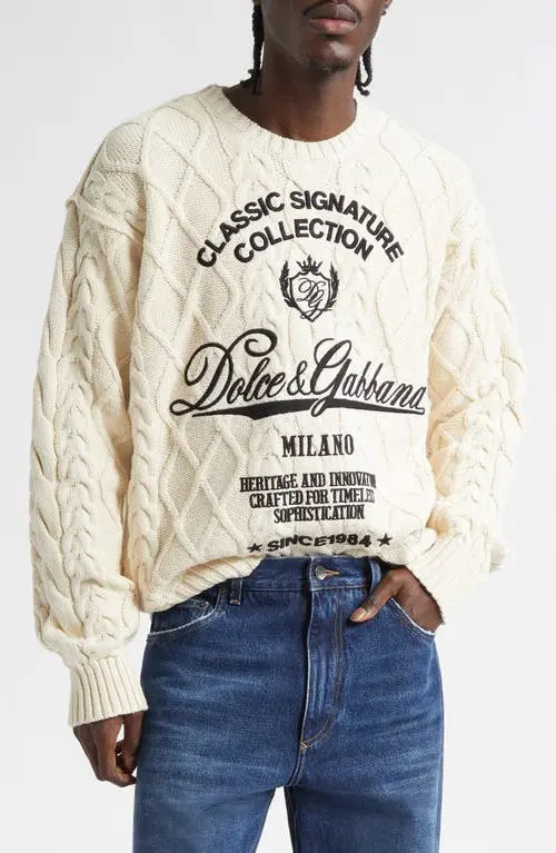 Dolce & Gabbana Embroidered Cable Stitch Sweater - Beige
