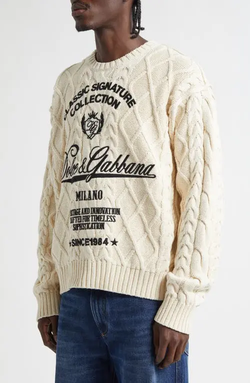 Dolce & Gabbana Embroidered Cable Stitch Sweater - Beige