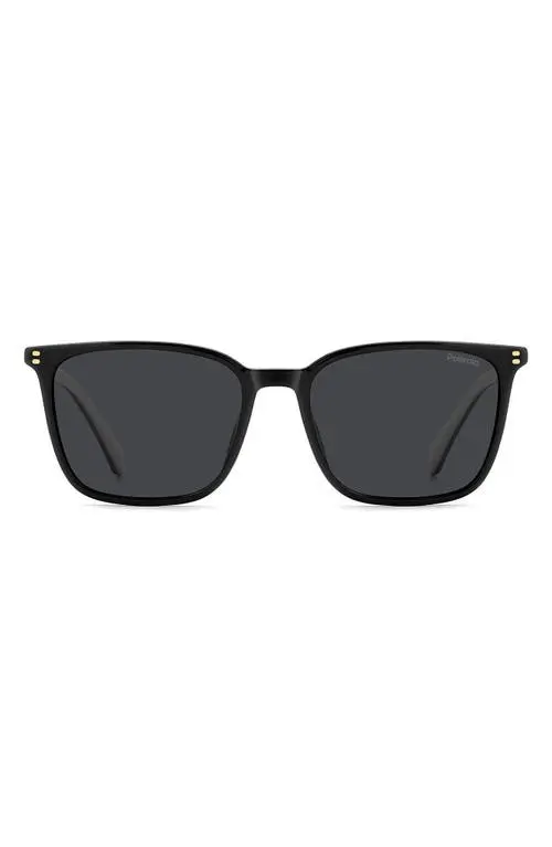 POLAROID 55mm Polarized Rectangle Sunglasses - Black/grey