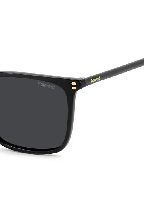 POLAROID 55mm Polarized Rectangle Sunglasses - Black/grey
