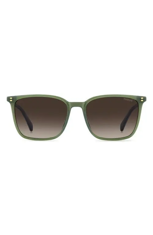 POLAROID 55mm Polarized Rectangle Sunglasses - Green/brown