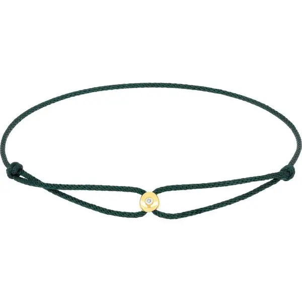 Ef Collection Diamond Dot Cord Bracelet - 14k Yellow Gold/dark Green