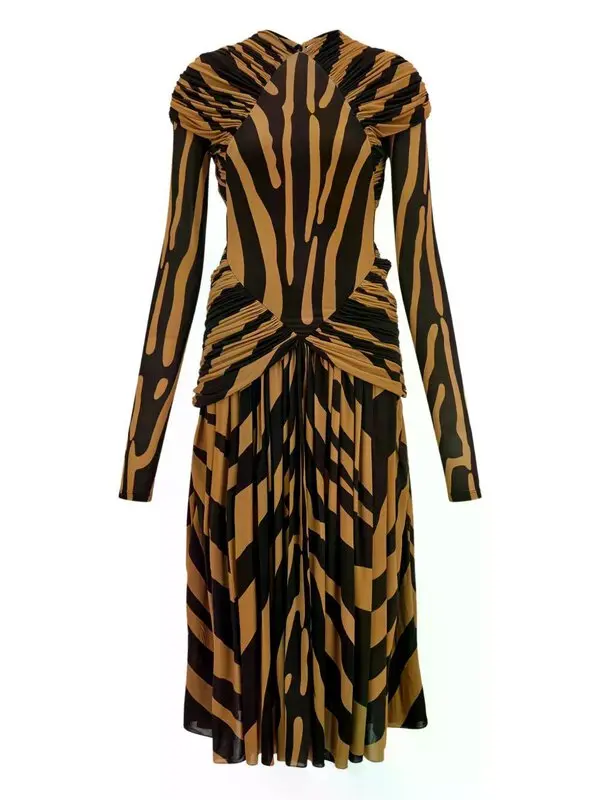 FERRAGAMO Zebra Print Ruched Midi Dress