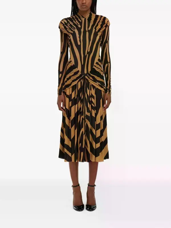 FERRAGAMO Zebra Print Ruched Midi Dress