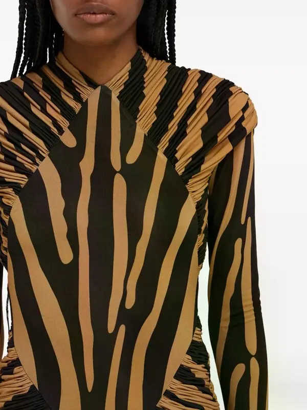 FERRAGAMO Zebra Print Ruched Midi Dress