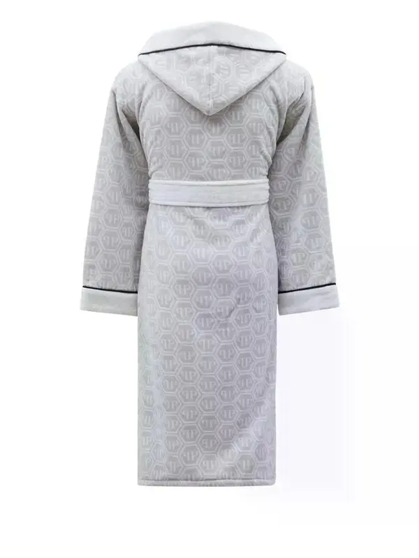 Philipp Plein Hooded Logo-pattern Bath Robe - Grey