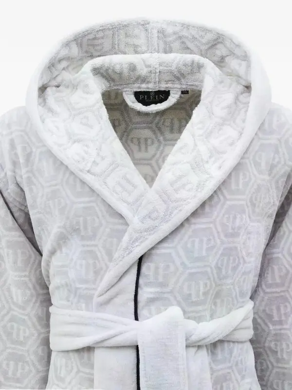 Philipp Plein Hooded Logo-pattern Bath Robe - Grey