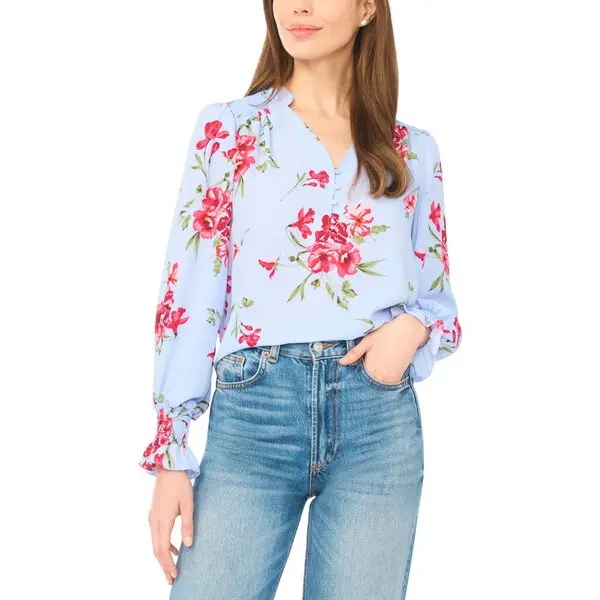 CECE DUPRAZ Floral Smocked Top - Windsurfer