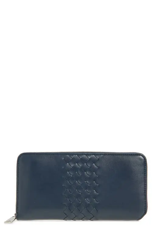 Bottega Veneta Piccolo Intrecciato Leather Zip Wallet - 4035 Neptune-silver